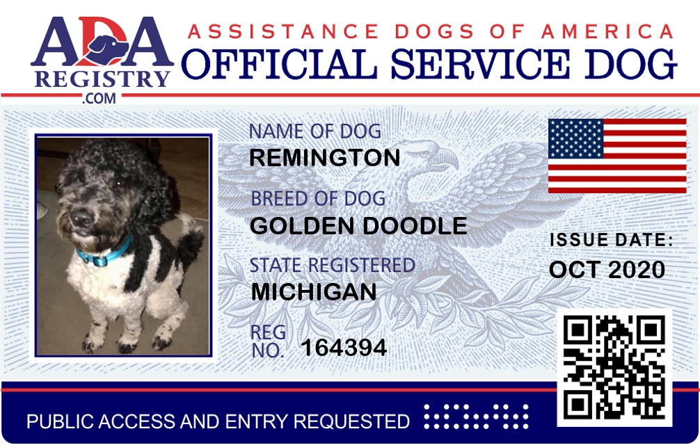 Service Dog Registration For Remington ADA Assistance Dog Registry